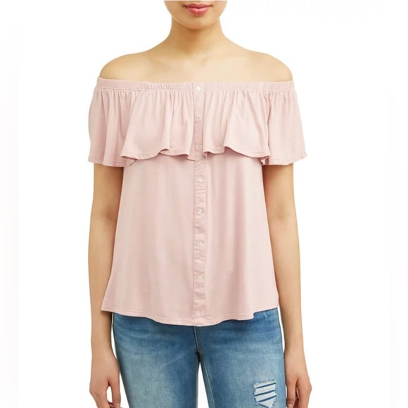eye candy | Tops | Eye Candy Pink Off The Shoulder Strapless Ruffle Top ...